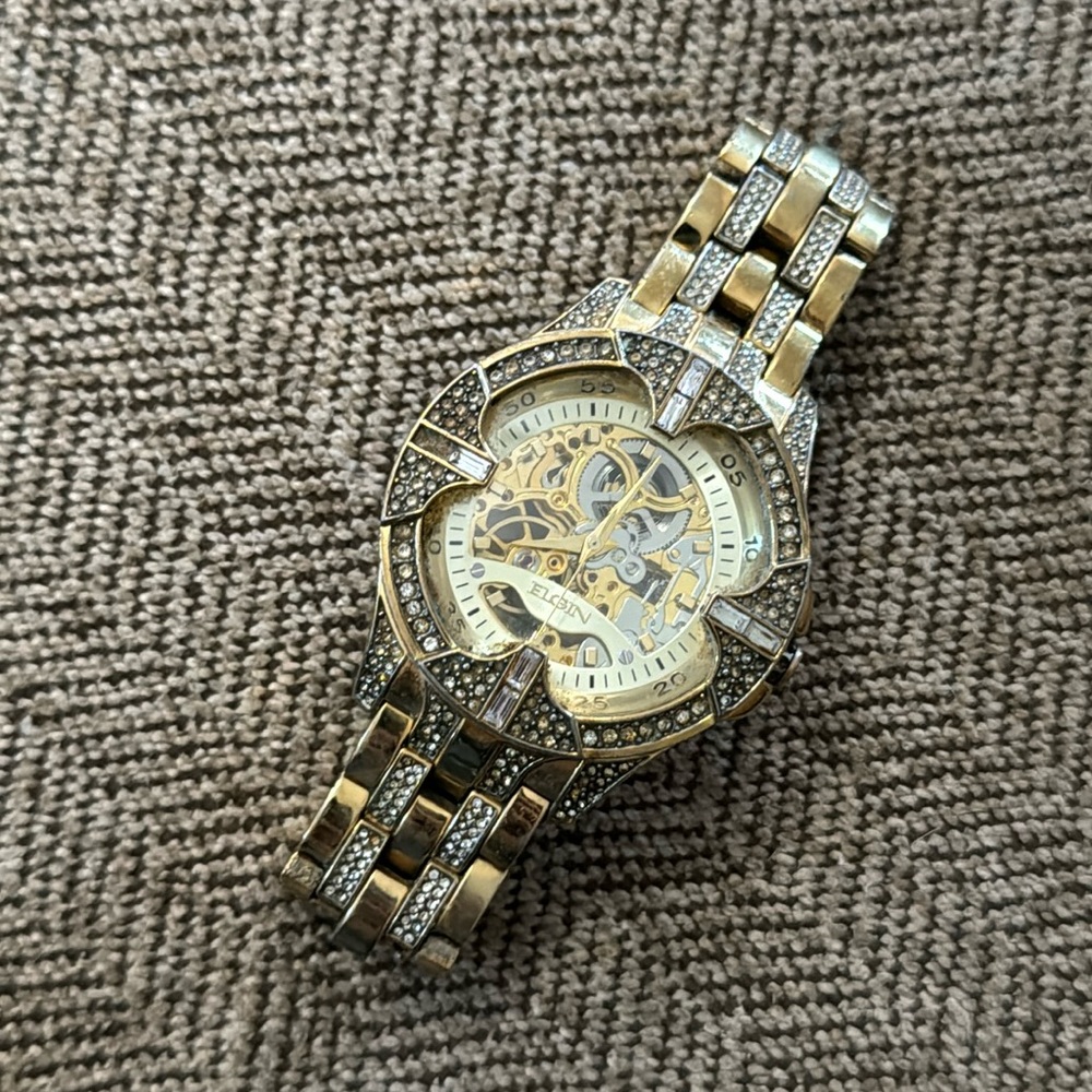 Elgin Men’s Gold Tone Automatic Skeleton Luxury Watch… - Gem